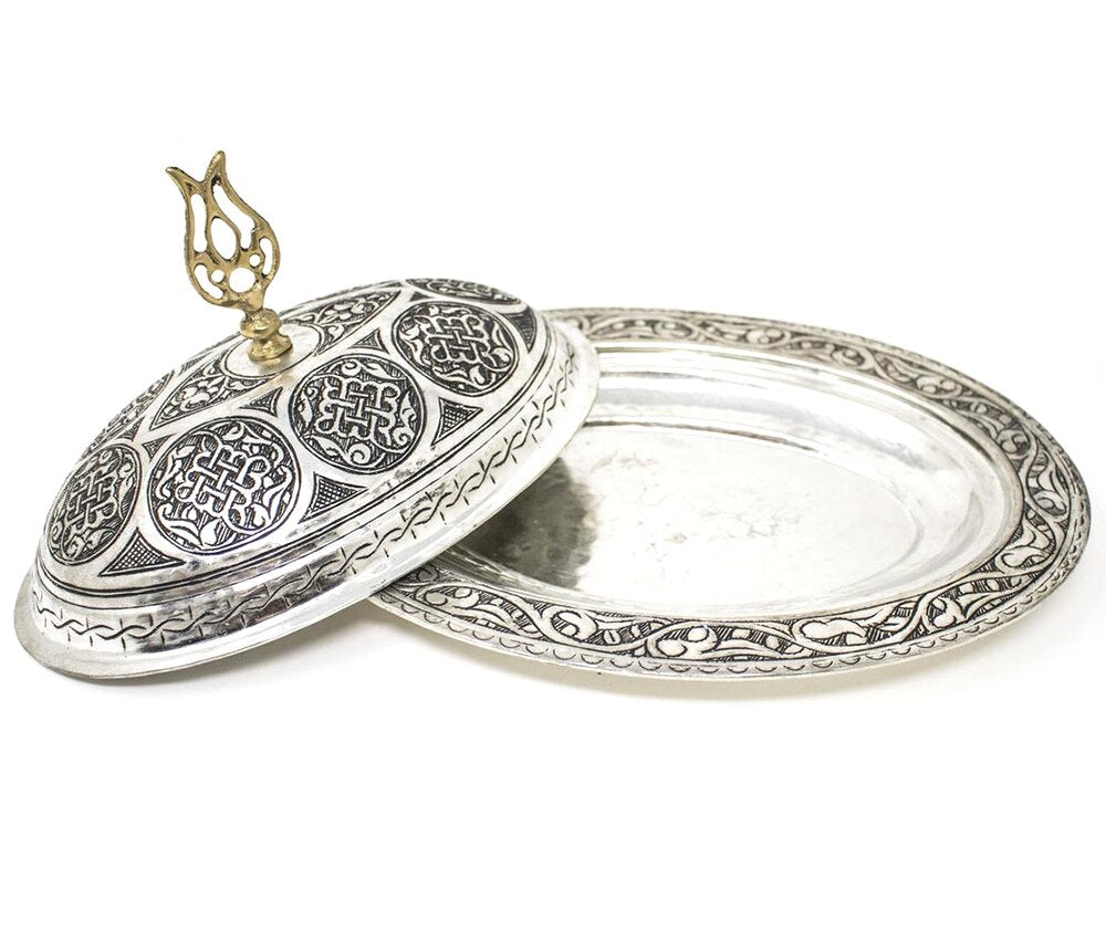 Serving Plate Copper Handmade Patterned Sahan Lid with Turk Authentic ...